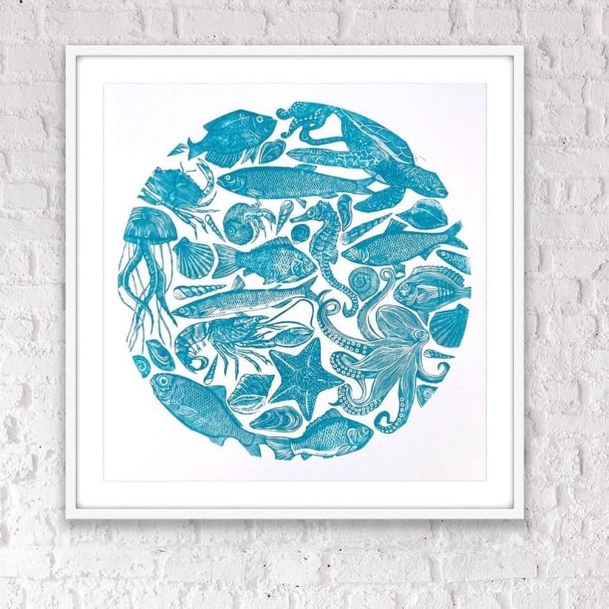 Porthole | Sea Life Linocut Print | Amy Cundall