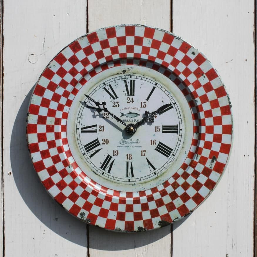 Red Check Tin Clock | Tin Clock | Vintage Clock | Wall Clocks | Metal Clock