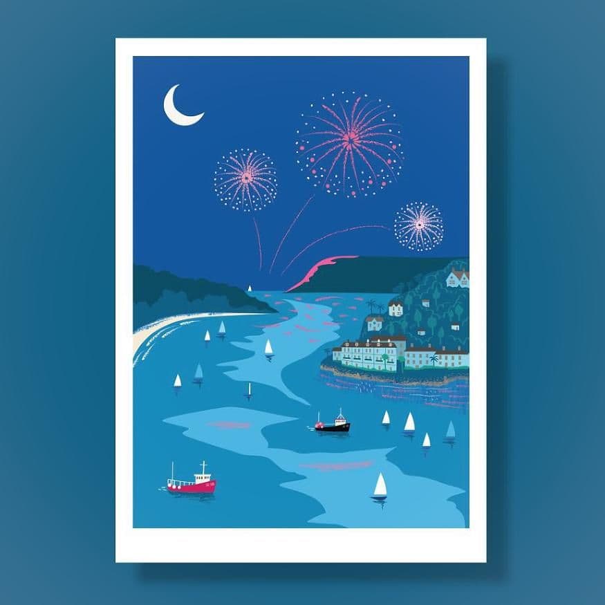 Salcombe Fireworks, Devon | Art Print | Tor Allen