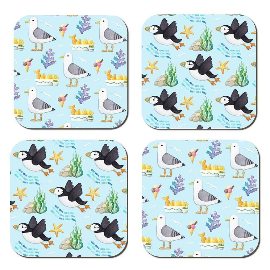 Seagull & Puffin Coasters | Set of 4 | Louise Stocker