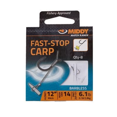 MIDDY Fast-Stop Carp Hooks-to-Nylon Long - 12 14 to 6 1lb 8pc pkt