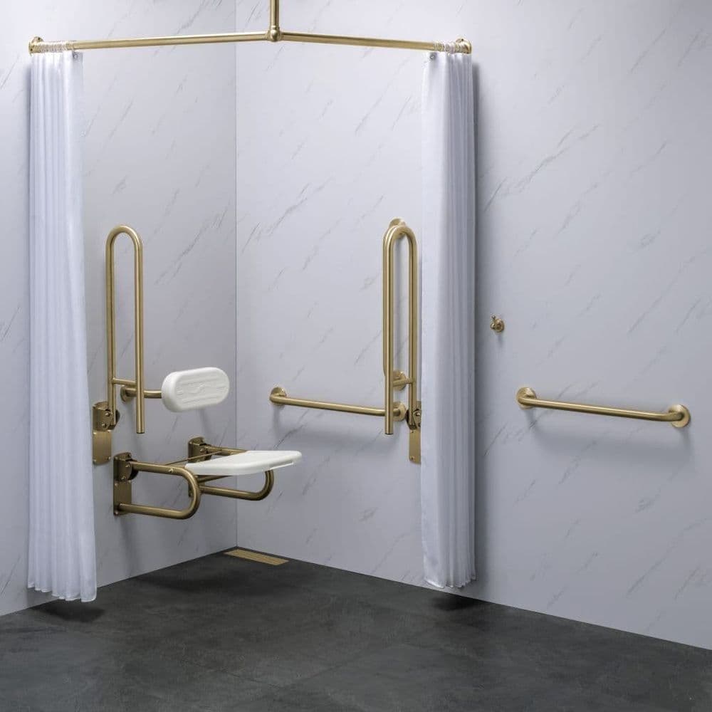 Classic DOC M / DDA Disabled Shower Pack & Curtains - Satin Brass
