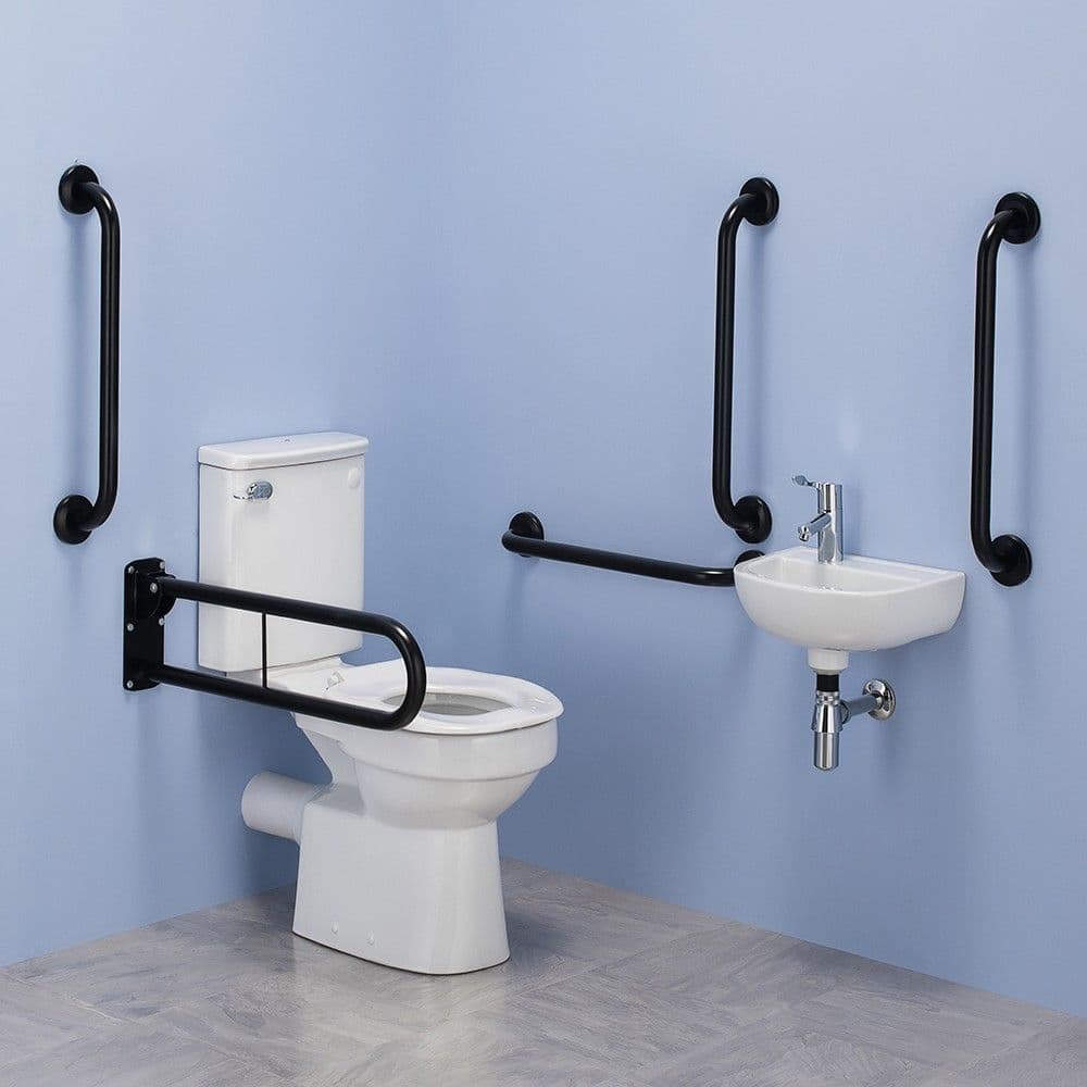 Commercial Close Coupled Disabled Doc M Toilet Pack - Matt Black