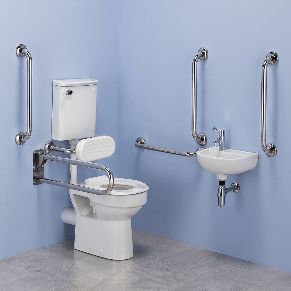Commercial Low Level Disabled Doc M Toilet Pack - Polished Stainless Steel