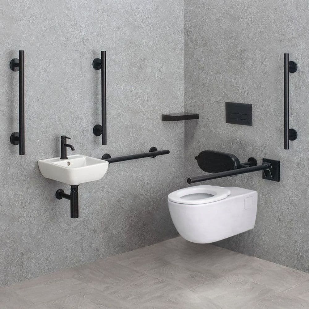 Deluxe Disabled Doc M Wall Hung Toilet Pack - Matt black