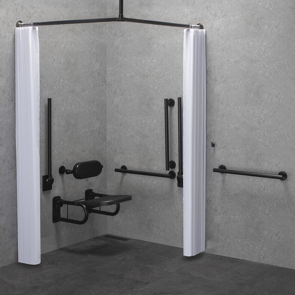 Deluxe Modern DOC M / DDA Disabled Shower Pack & Curtains - Matt Black