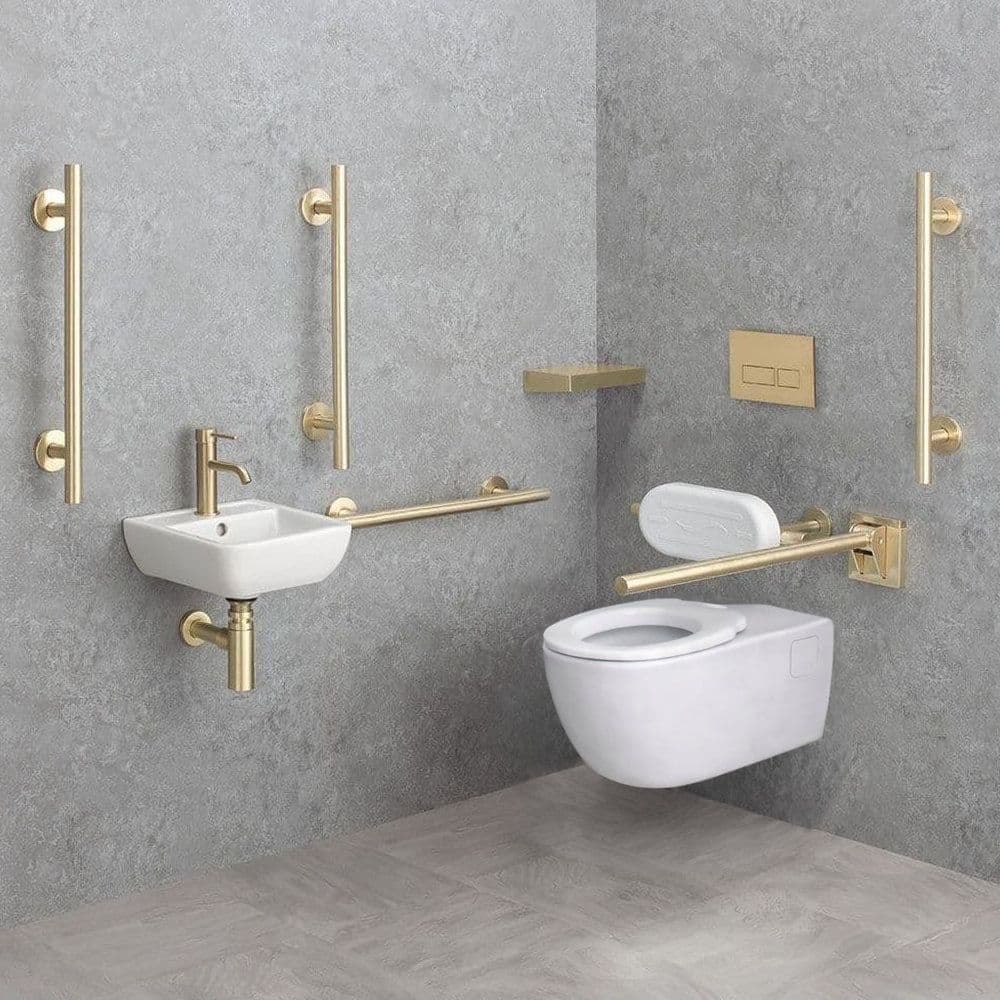 Luxury Disabled Doc M Wall Hung Toilet Pack - Brushed brass