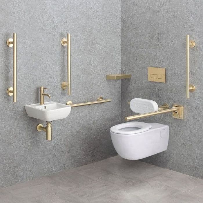 Luxury Disabled Doc M Wall Hung Toilet Pack - Brushed brass