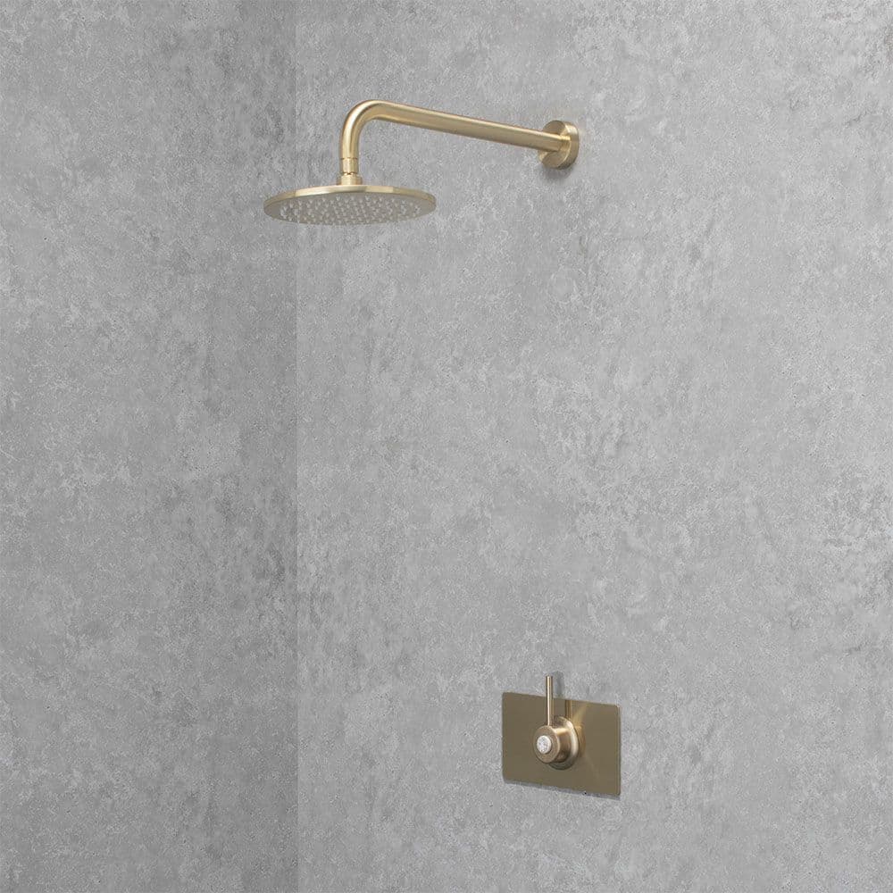 Luxury TMV3 Thermostatic Shower Valve & Fixed Shower Head - Brushed Brass