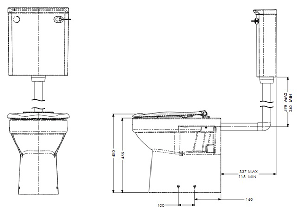 Commercial Low Level Disabled Doc M Toilet Pack - Polished Stainless Steel
