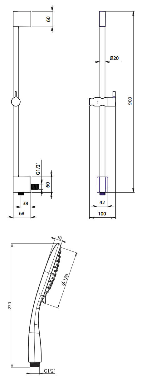 DTUK7035 Modern DOC M / DDA Disabled Shower Pack & Adjustable Shower ...
