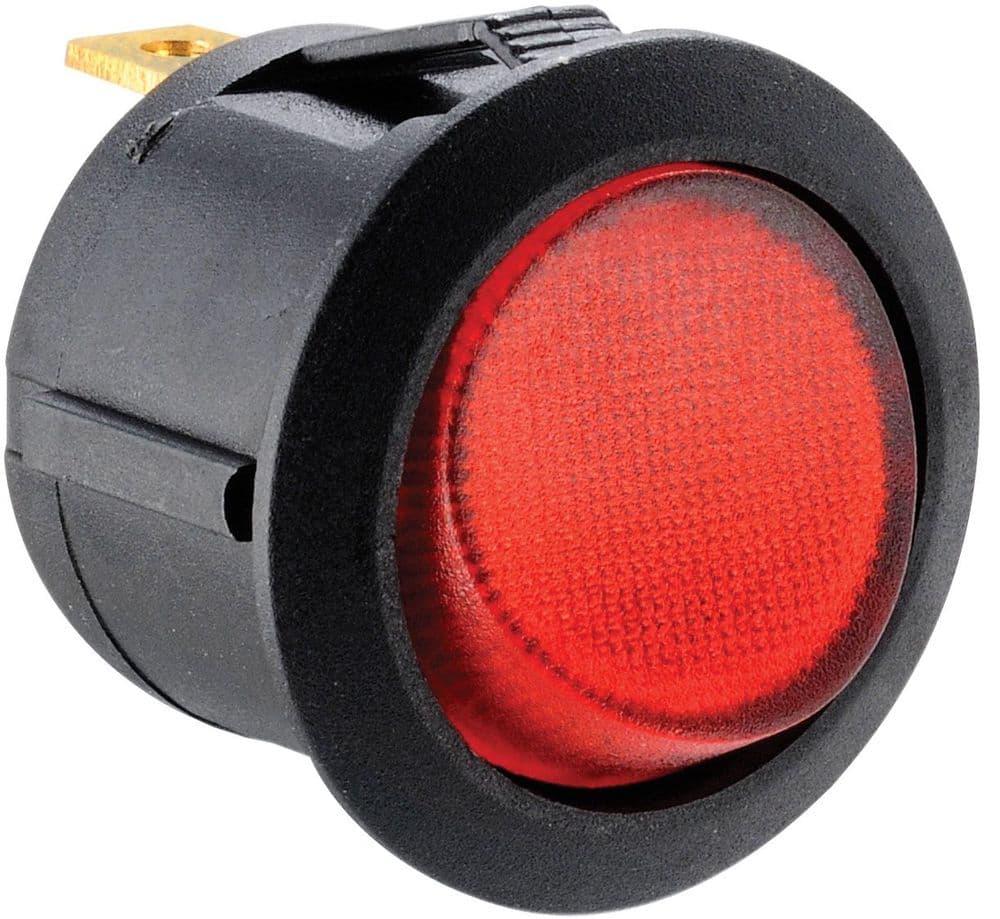 Red Illuminated 12V Round Rocker Switch 20mm Cutout SPST N32FB ABRR011