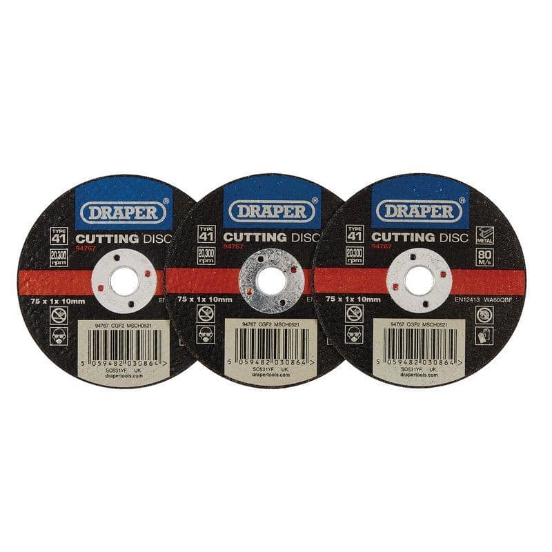 Draper 3" Metal Cut Off Disc 75 X 1 X 10MM Pack of 10