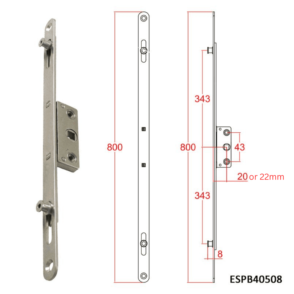 UPVC Window Lock Gearbox Espag Bar 20 / 22 mm BS