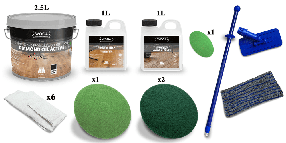 Kit Oil finish satin colours Woca Diamond Active Oil work with buffing ...