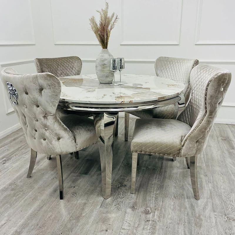 Vuitton 1 3m Round Grey Marble Dining Table With Chairs