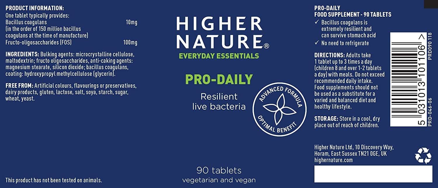 Higher Nature Probio Daily - Resilient Live Bacteria / 90 Tablets