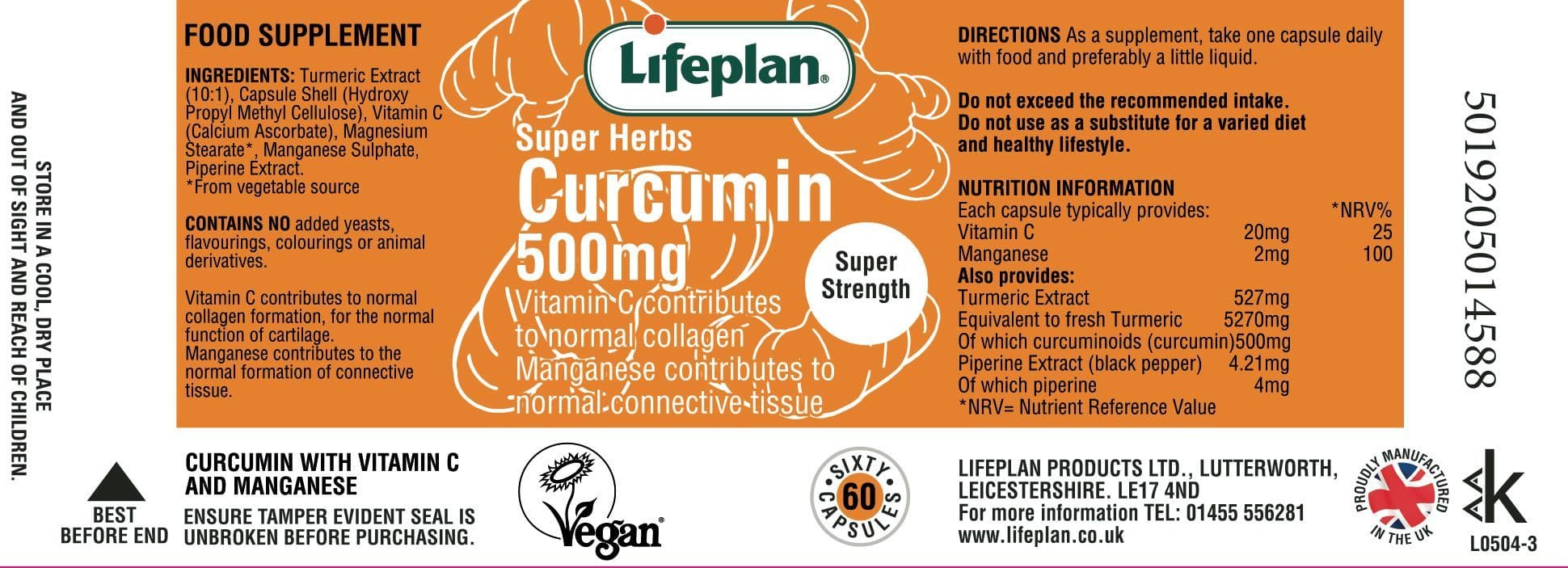Lifeplan Super Herbs Curcumin Supplement 500mg x 60 Capsules