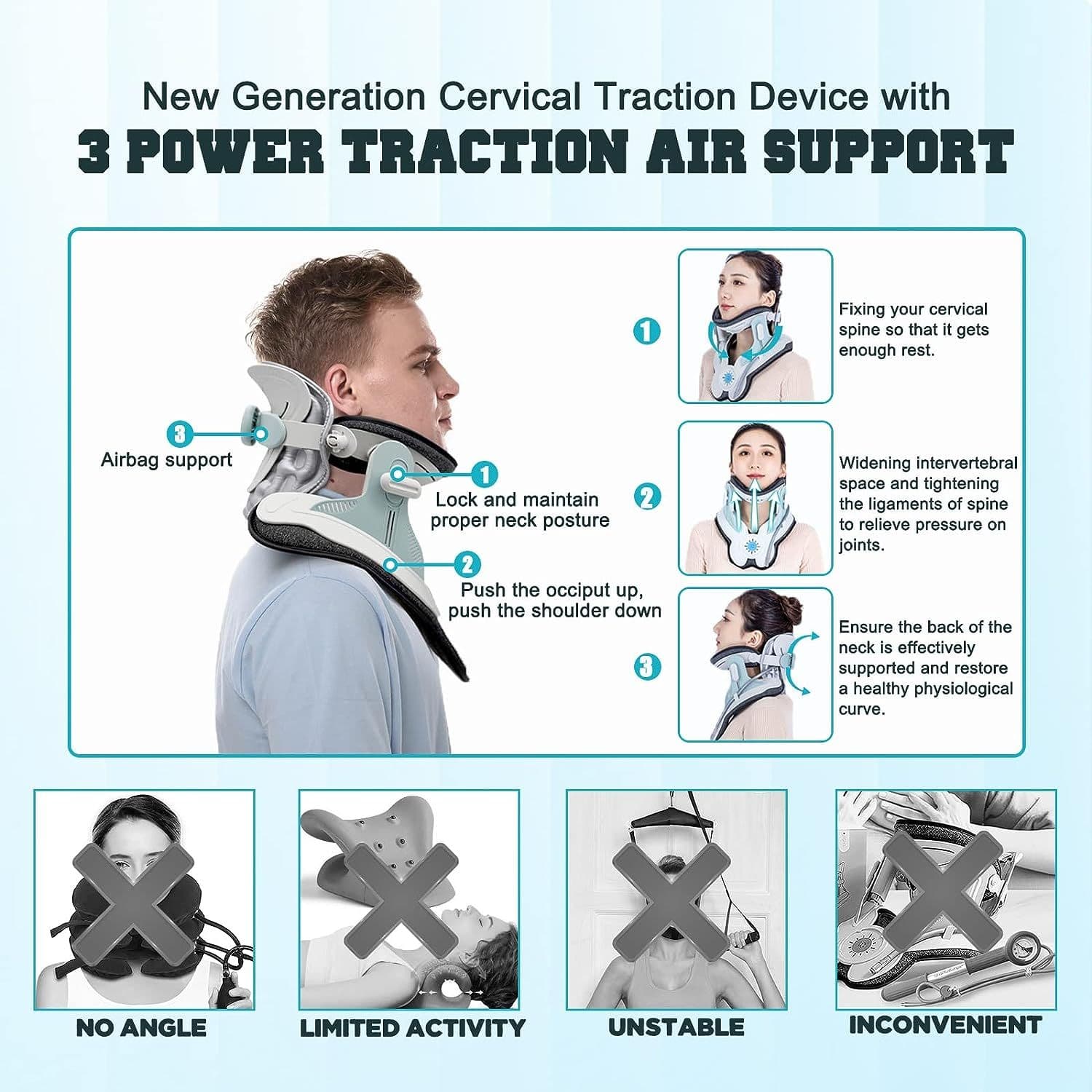 Neck Traction Device by Air Collar Neck Stretcher Cervical Traction ...