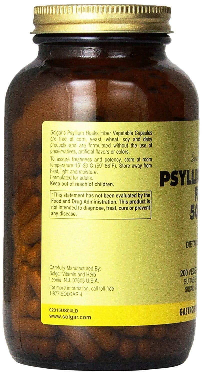 Solgar Psyllium Husks Fiber 500 mg Pack of 200 Vegicaps