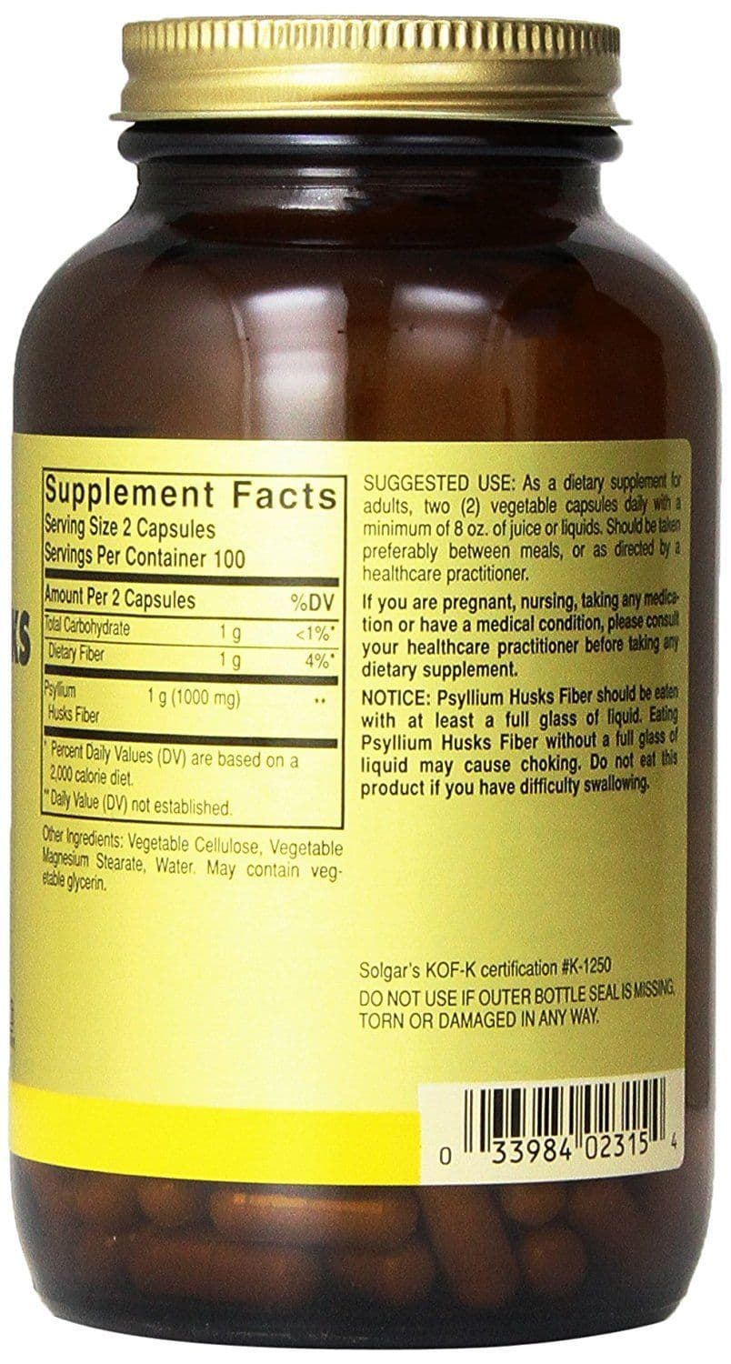 Solgar Psyllium Husks Fiber 500 mg Pack of 200 Vegicaps