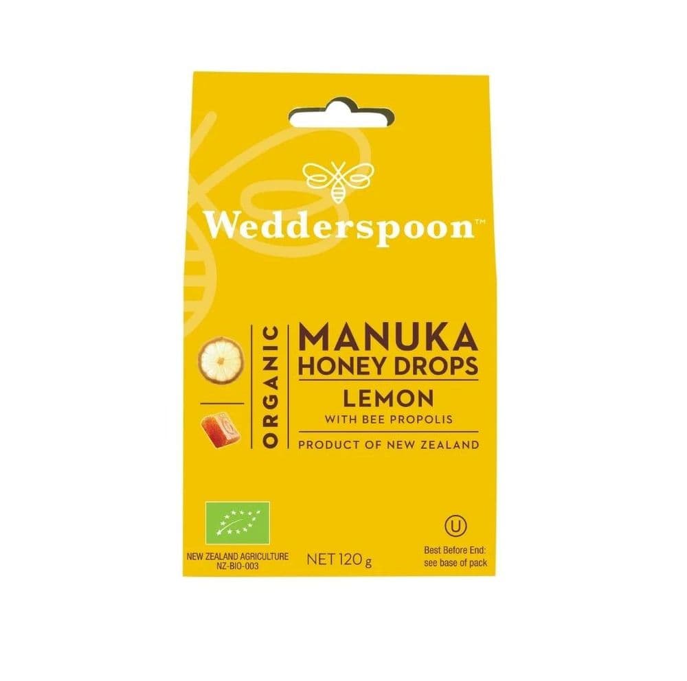 Wedderspoon ORGANIC Natural Manuka Honey Drops Lemon & Bee Propolis