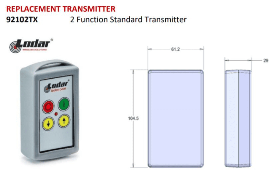 Lodar 2 Function Wireless Remote Control Handset - 92102TX-3 with Arrow Button Images