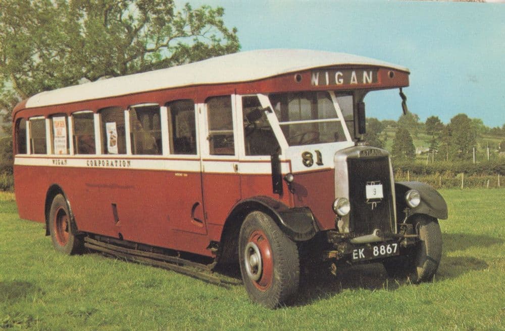 1932 Leyland Tiger Bus at Wigan No 81 32 Seater Transport Postcard