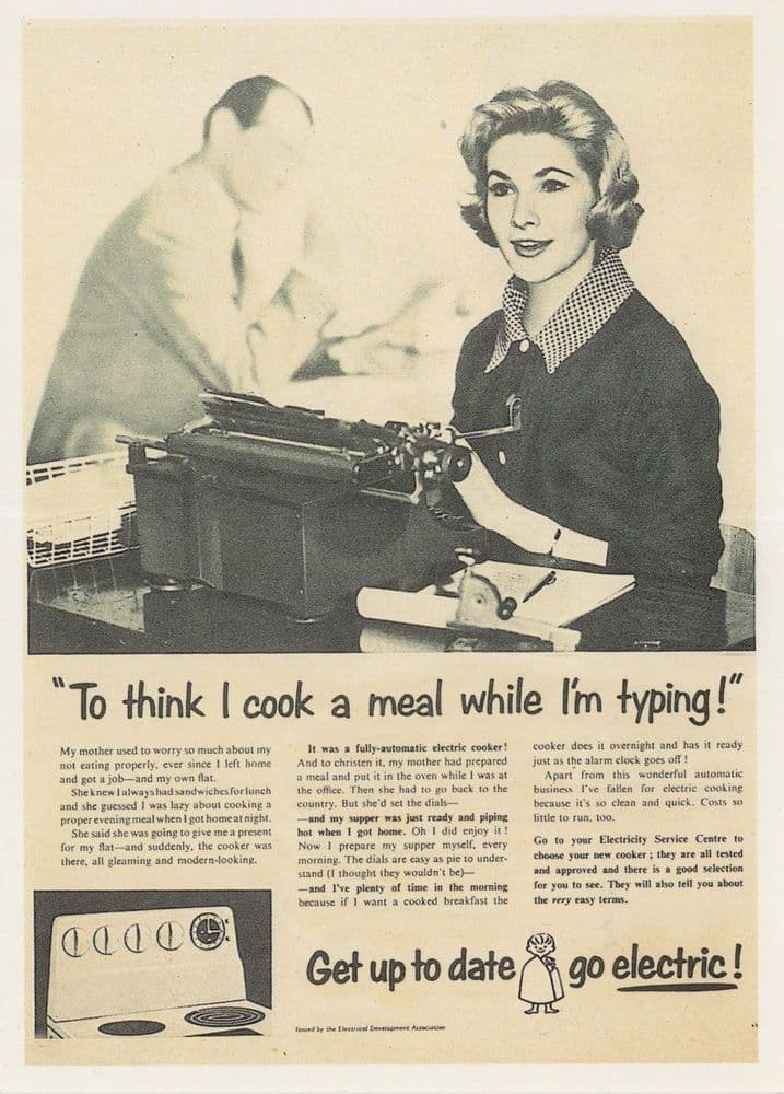 1960s Go Electric Cooker Typewriter Cooking Advertising Postcard