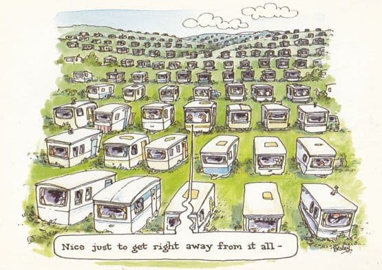 1980s Caravan Field Overcrowded Too Many Campers Comic Humour Postcard