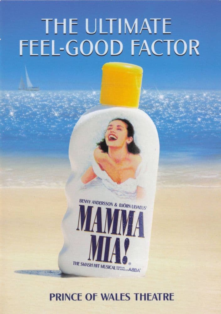 Abba Mamma Mia Sunbathing Cream Theatre Music Rare Postcard