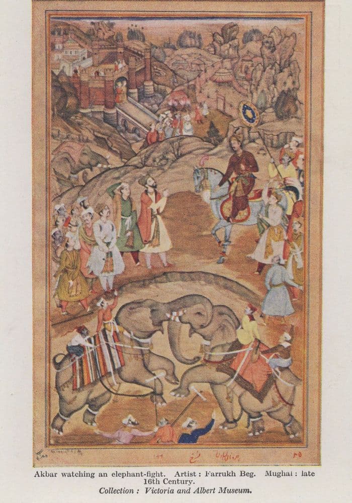 Abkra Watching An Elephant Fight Medieval Painting Postcard