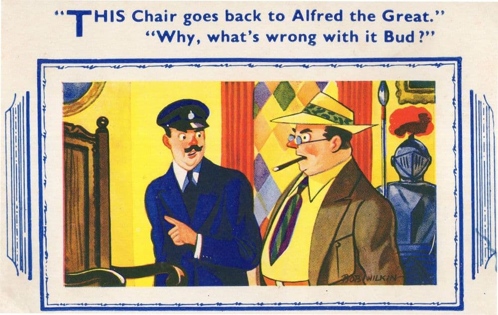 Alfred The Great Chair Knight Armour Museum Old 1960s Comic Postcard