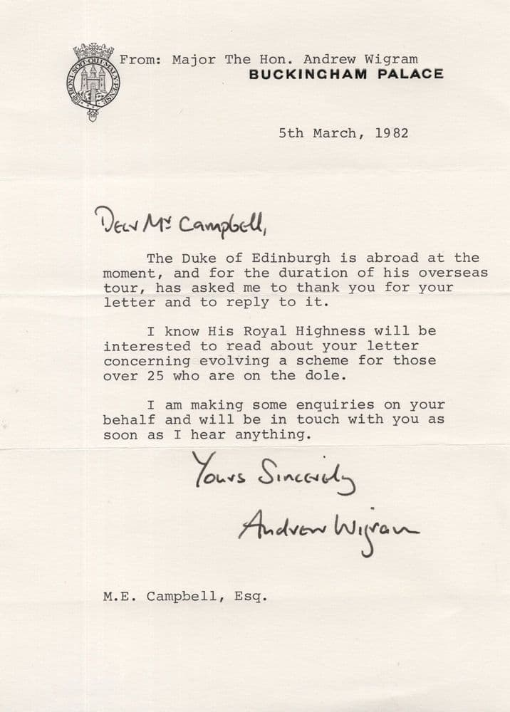 Andrew Wigram 1980s London Mayor Buckingham Palace Hand Signed Letter