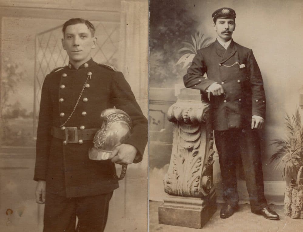 Antique 1900s Postman Uniform Real Photo Old Postcard & Fireman