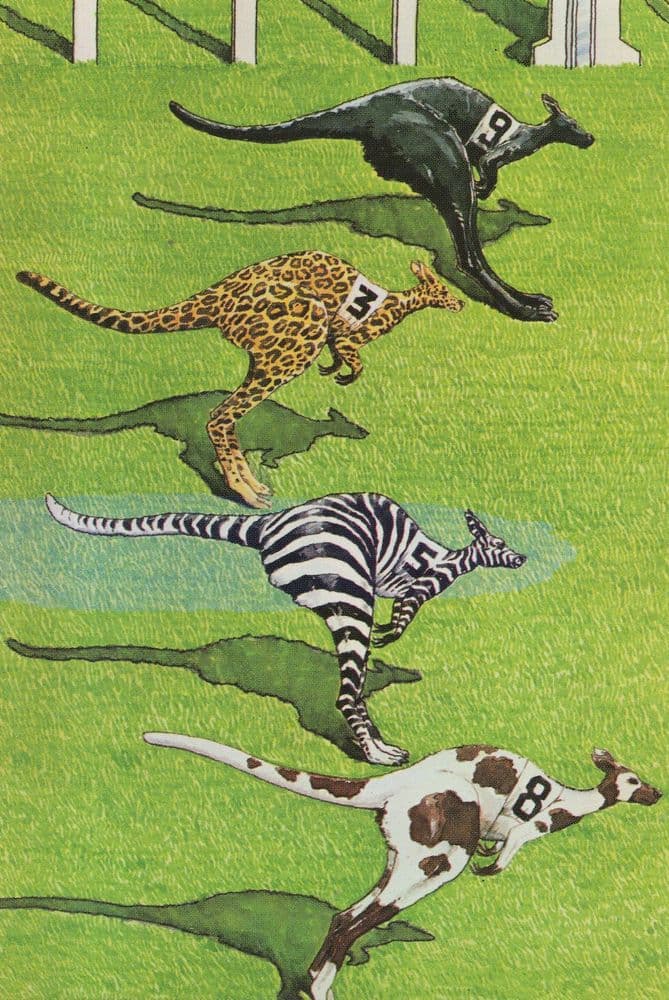 Australian Greyhound Racing Dog Race Melbourne Cup Comic Postcard