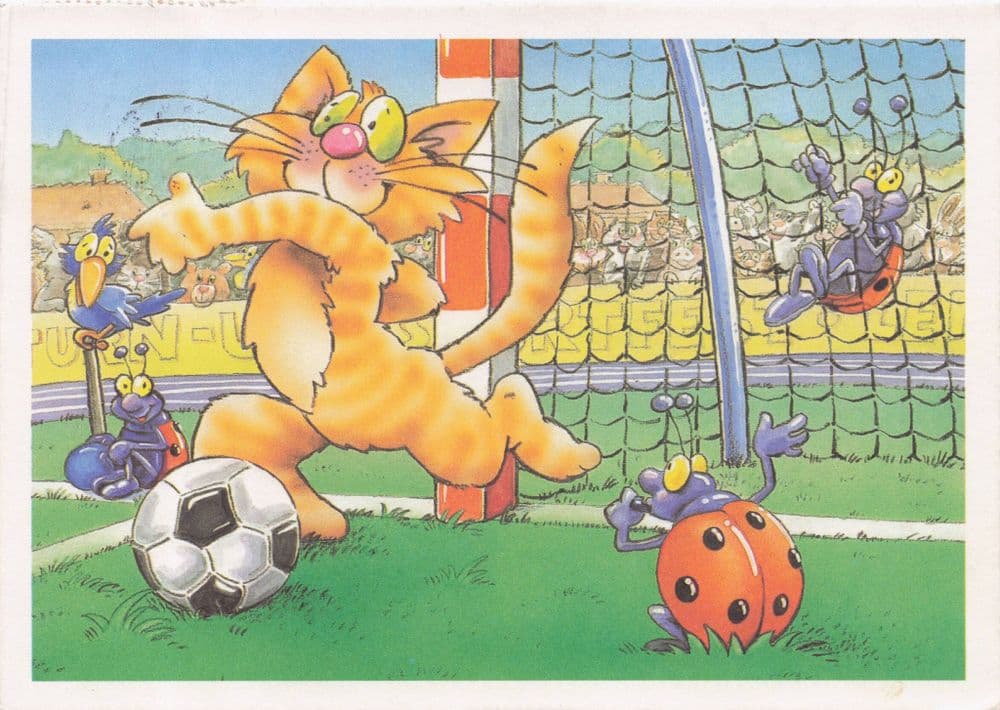 Berlin Football Crazy Cat Goalkeeper German Comic Postcard
