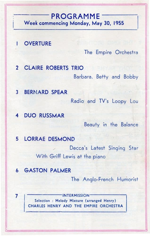 Bernard Spear of Loupy Lou Lorrae Desmond Chiswick Old Theatre Programme