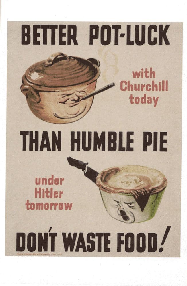 Better Pot Luck Than Humble Pie Adolf Hitler Saucepan WW2 Poster Postcard