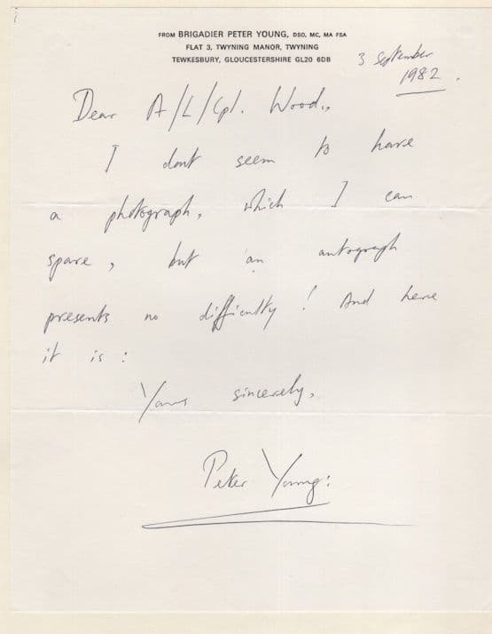 Brigadier Peter Young WW2 Arab Legion Commander Hand Signed Letter