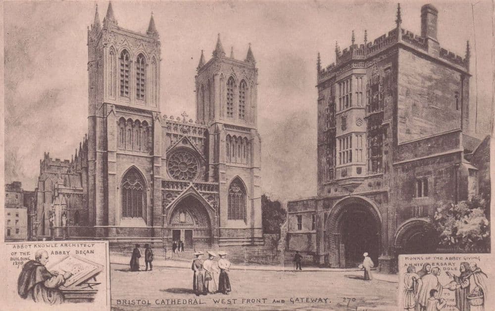 Bristol Cathedral Gateway Monks Abbots WW1 Old Phillimore Postcard