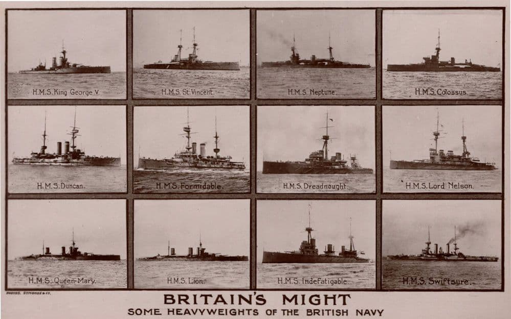 Britain s Might War Military HMS Ship Valentines RARE WW1 RPC Old Postcard