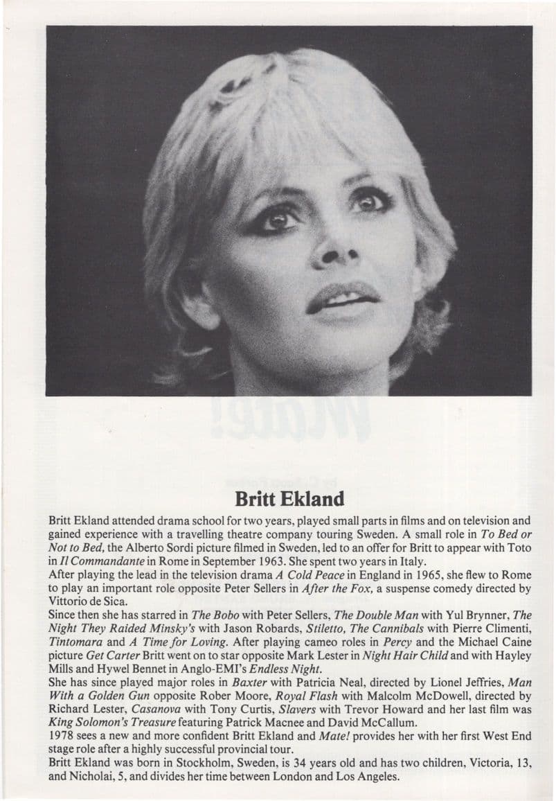 Britt Eckland in Mate of Get Carter Film Vintage Rare Comedy Theatre ...