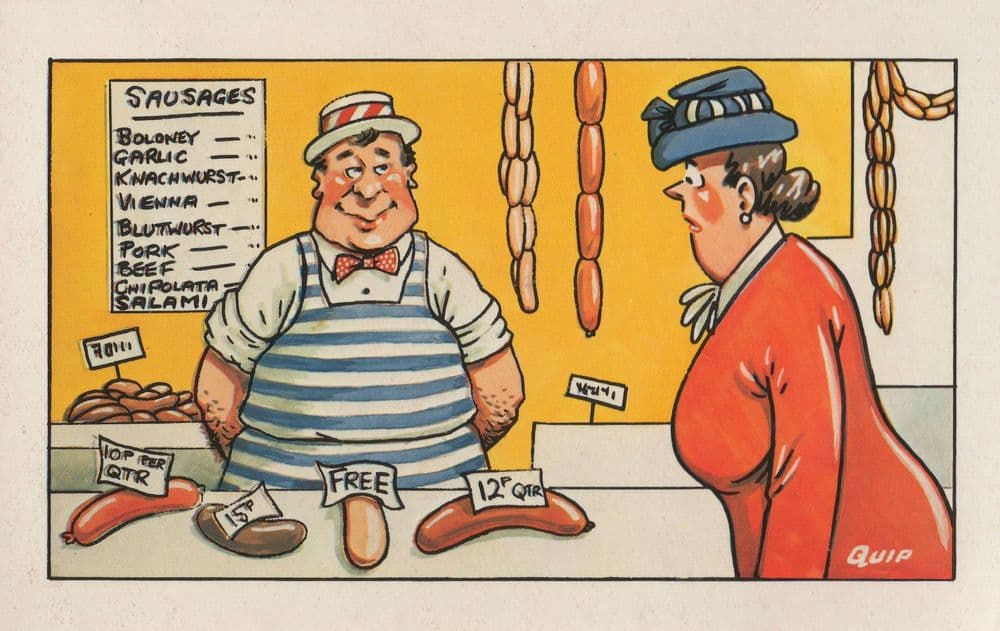 Butchers Sausage Comic Postcard