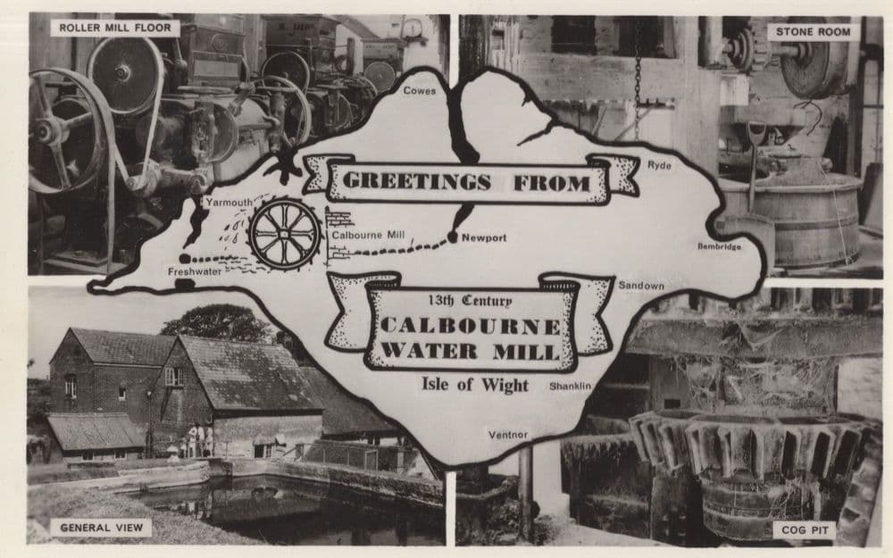 Calbourne Water Mill Isle Of Wight Map Real Photo Postcard