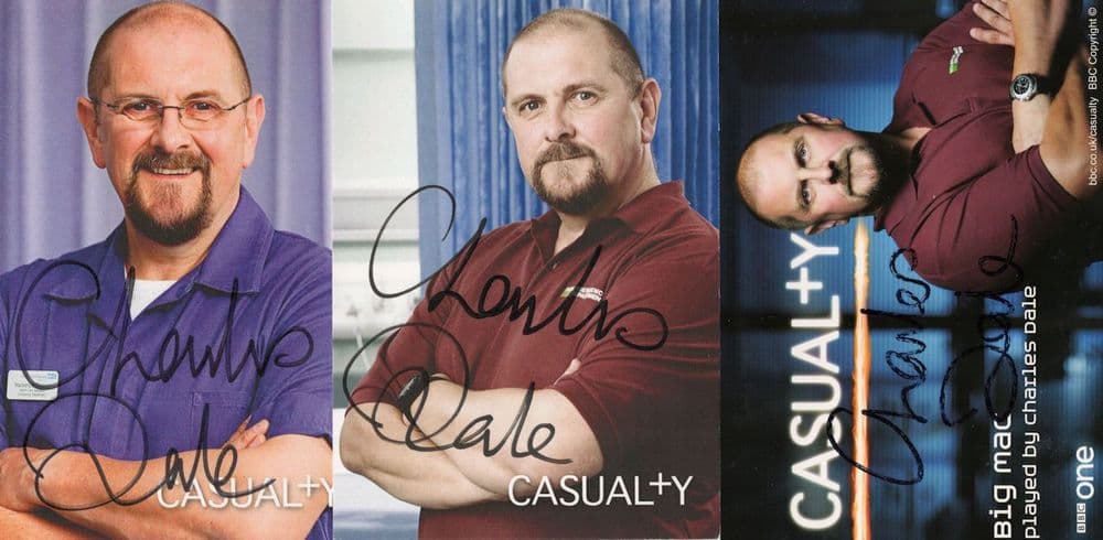 Charles Dale as Big Mac Casualty 3x RARE BBC Hand Signed Cast Card Photo s