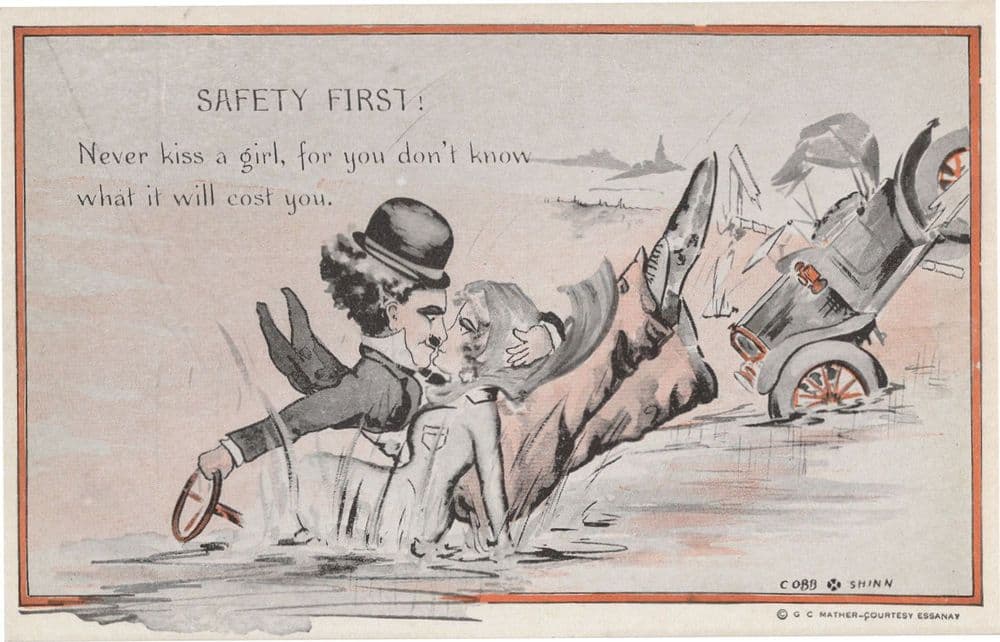 Charlie Chaplin Cobb Shinn Car Disaster Kiss Of Life Old Comic Postcard