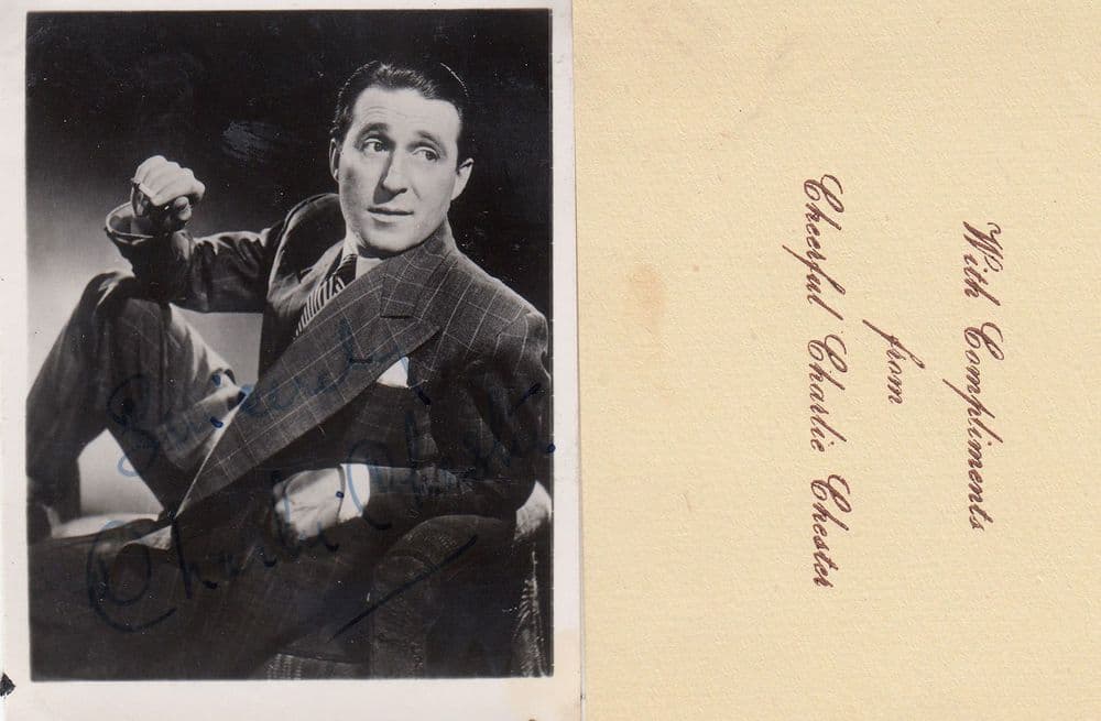 Charlie Chester Hand Signed Antique Photo with Vintage Compliments Slip