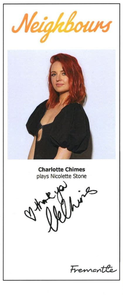 Charlotte Chimes as Nicolette Stone Neighbours Signed Photo