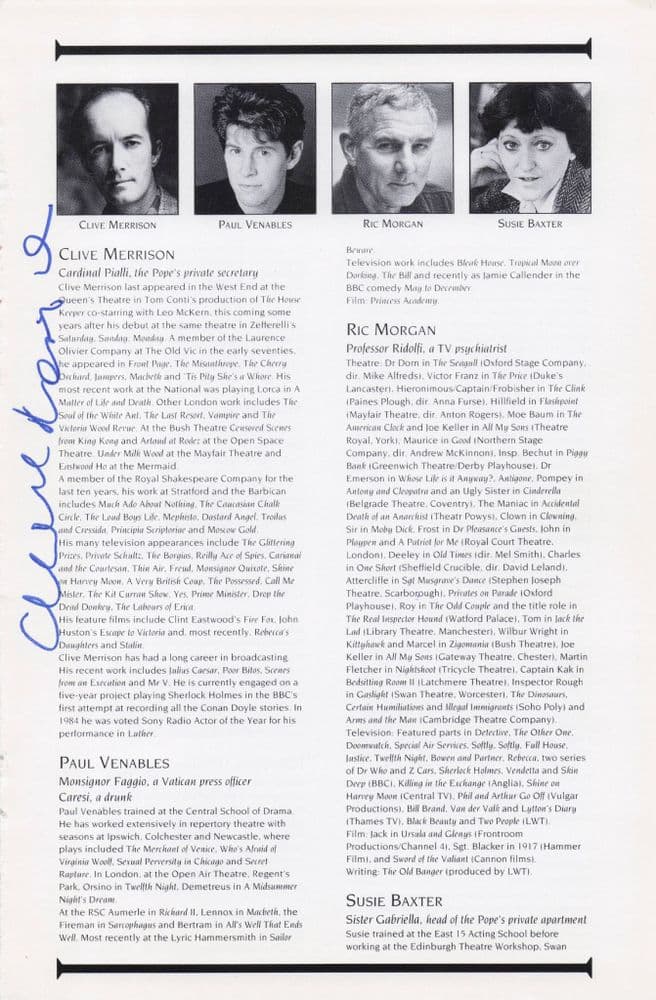 Clive Merrison of BBC Sherlock Holmes Hand Signed Theatre Page